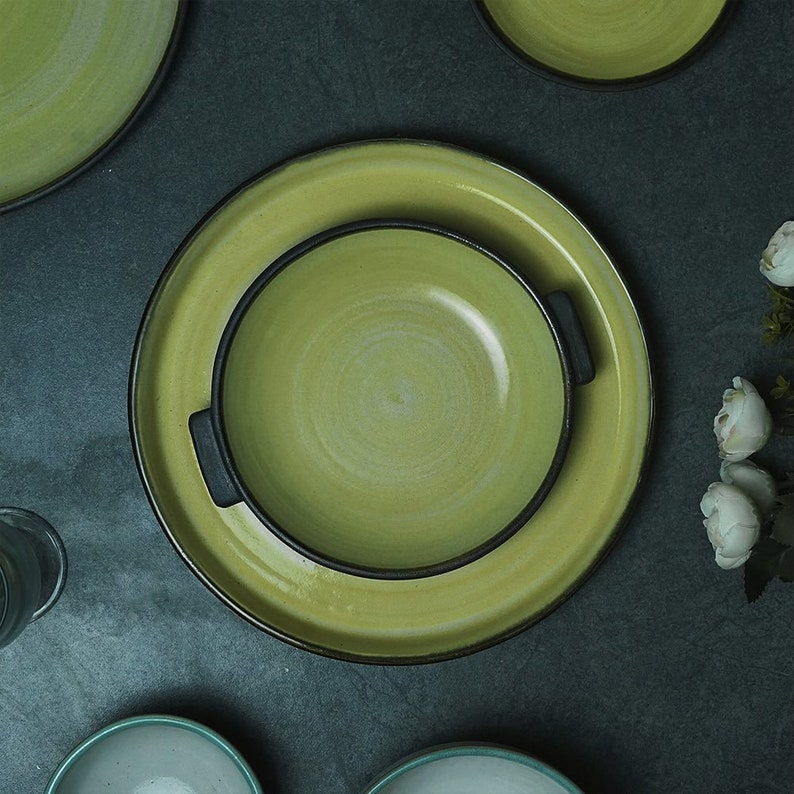 Handmade Mustard Yellow Dinnerware Set of 8 Perfect Gift for Your ...