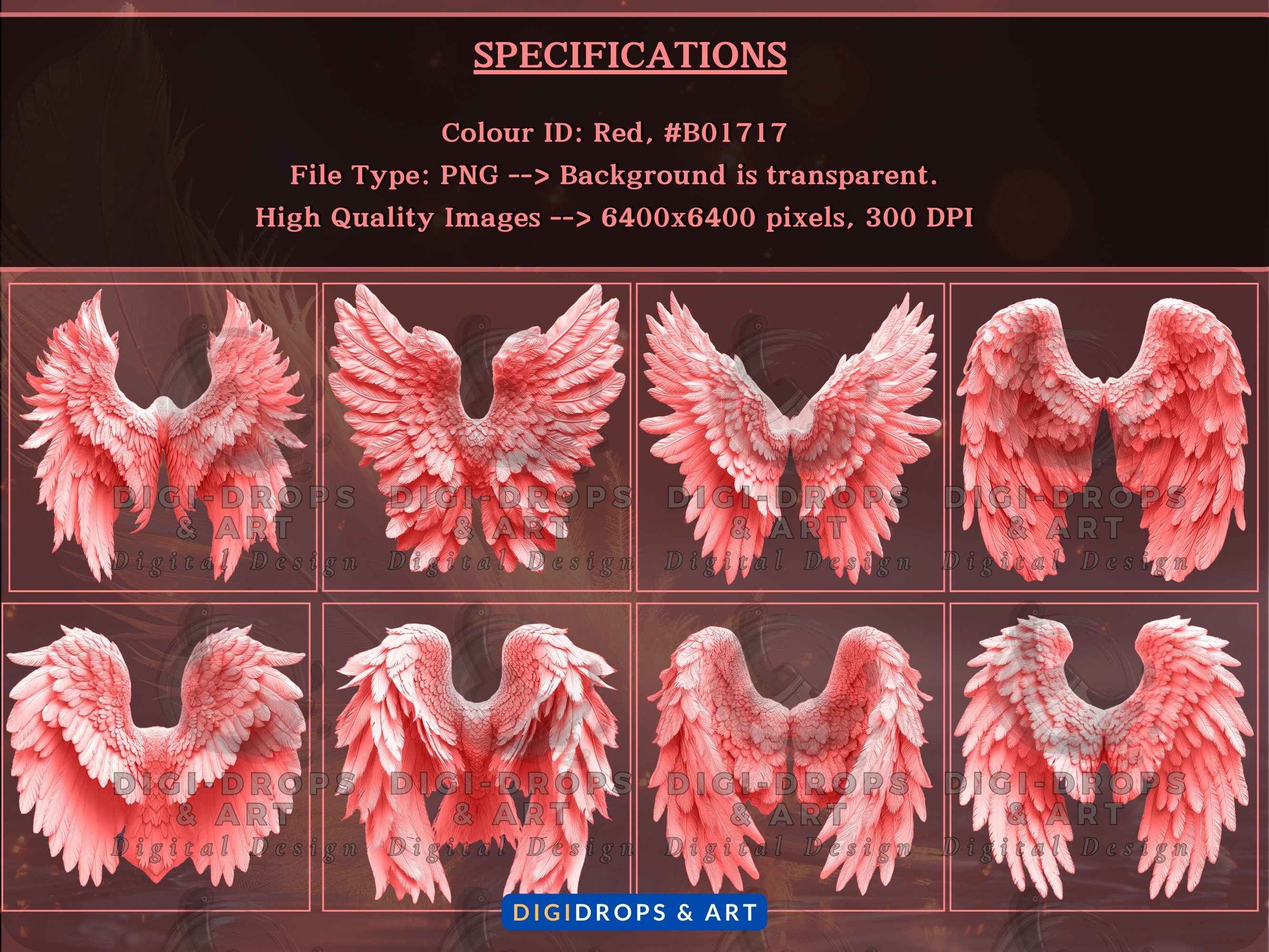Red Angel Wings, PNG, 30 Digital Backdrop Props, Transparent ...