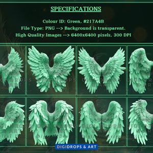 Green Angel Wings, PNG, 30 Digital Backdrop Props, Transparent ...