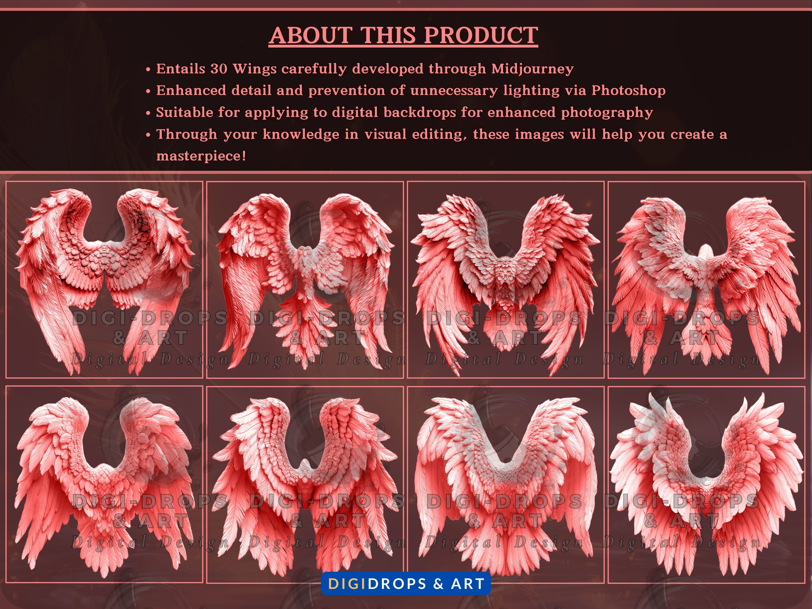 Red Angel Wings, PNG, 30 Digital Backdrop Props, Transparent ...