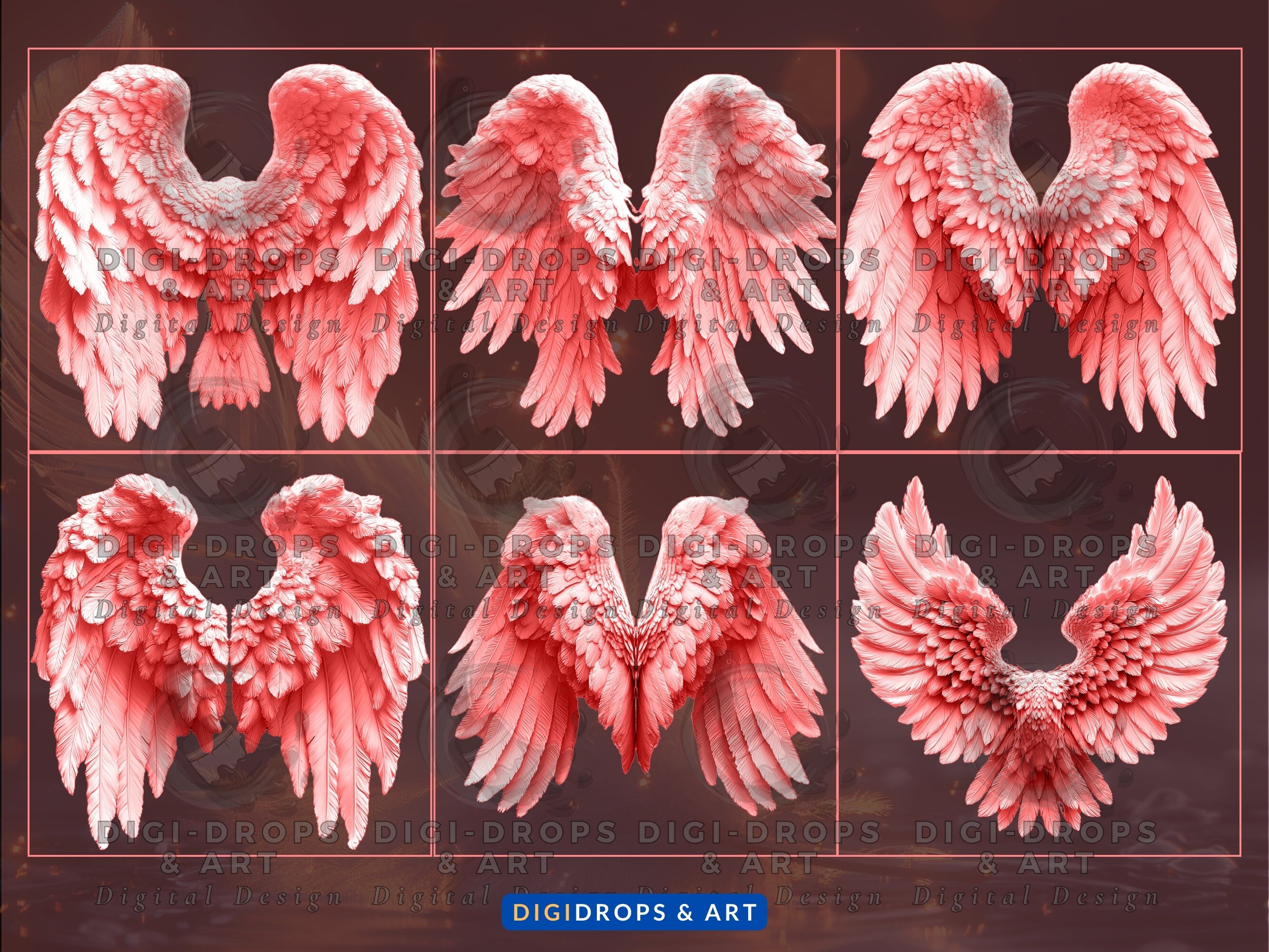 Red Angel Wings, PNG, 30 Digital Backdrop Props, Transparent ...