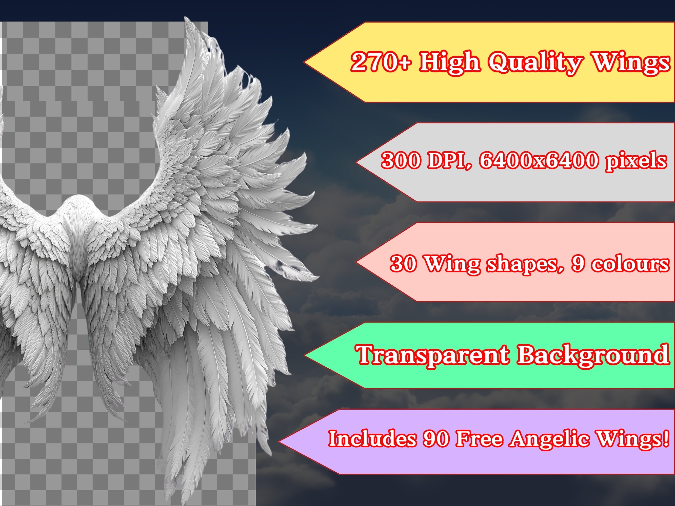 Angel Wing MEGA BUNDLE, 300 Dpi, PNG, Multiple Colours, 270+ Backdrop ...
