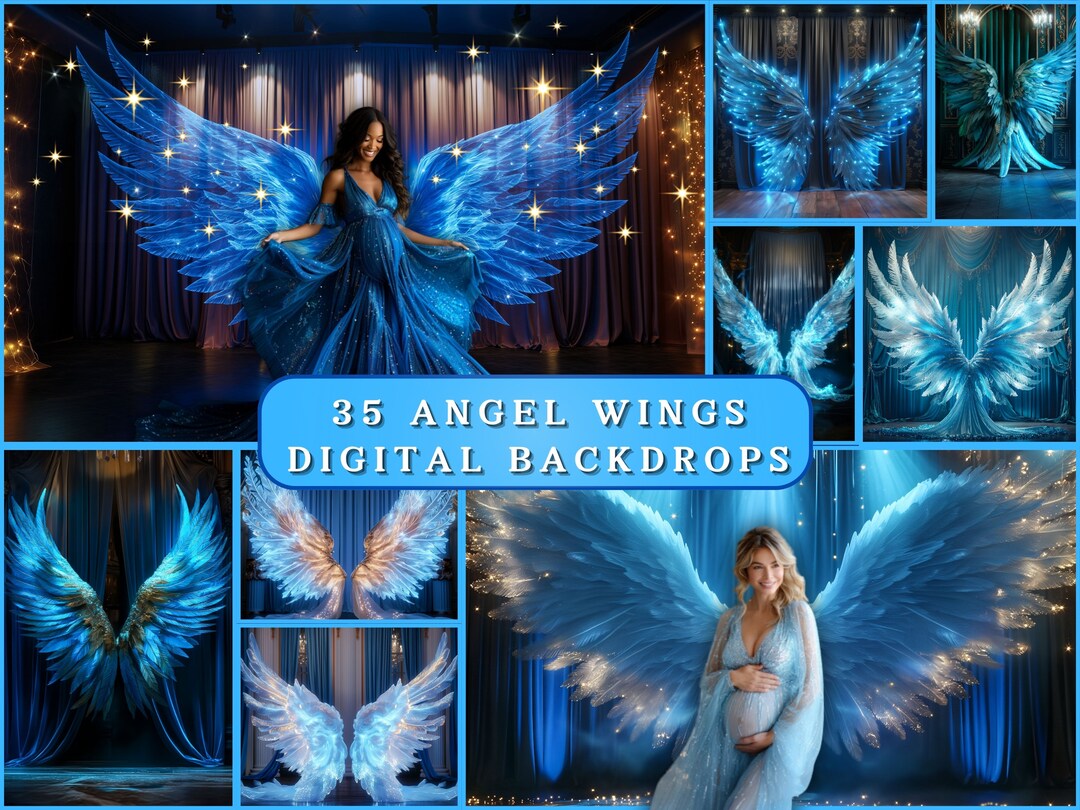 Blue Angel Wings, Maternity Digital Backdrop, Wedding, Photography ...