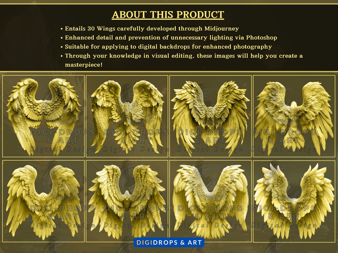 Yellow Angel Wings, PNG, 30 Digital Backdrop Props, Transparent ...