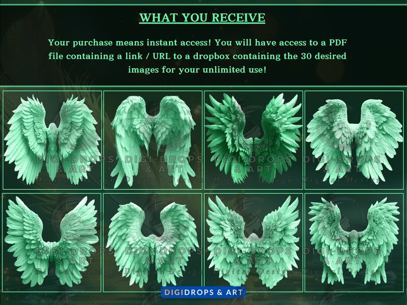 Green Angel Wings, PNG, 30 Digital Backdrop Props, Transparent ...