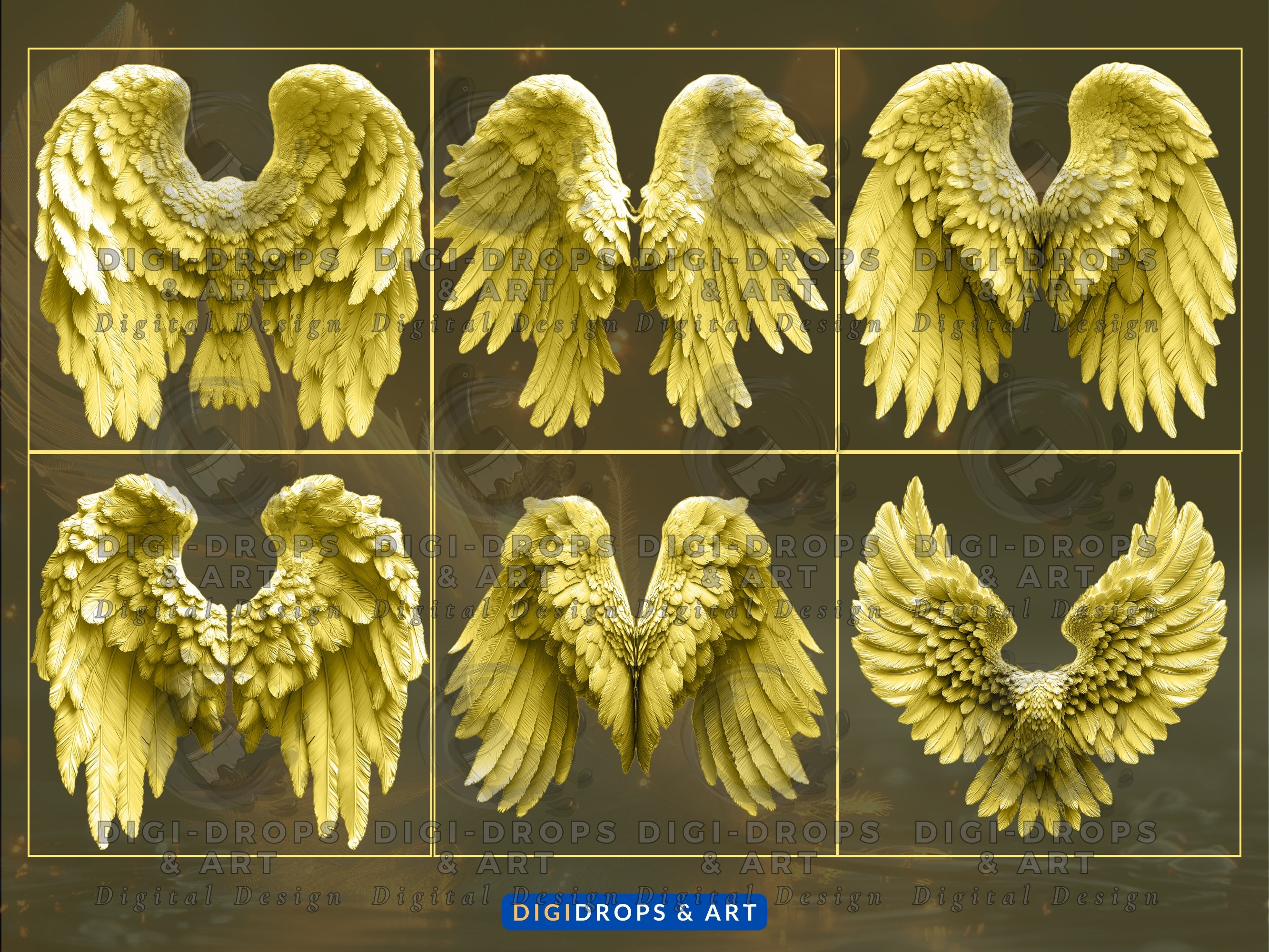 Yellow Angel Wings, PNG, 30 Digital Backdrop Props, Transparent ...
