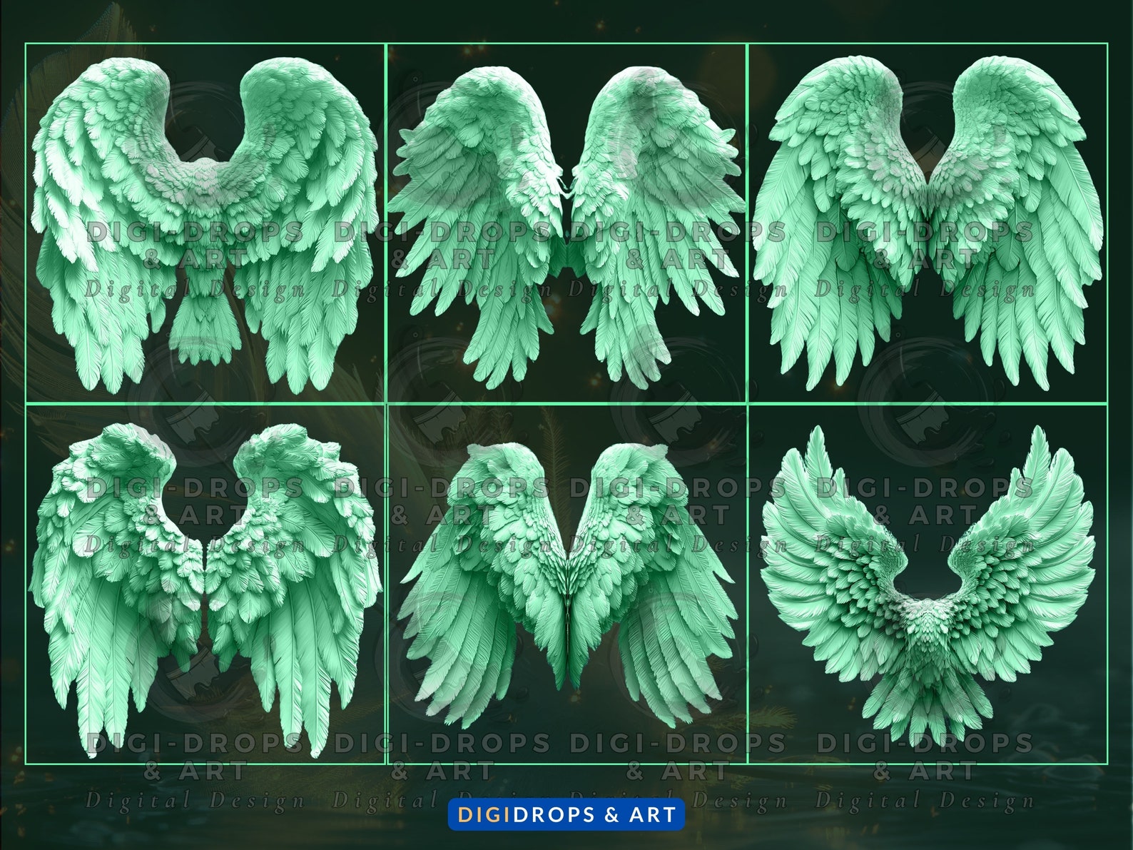 Green Angel Wings, PNG, 30 Digital Backdrop Props, Transparent ...