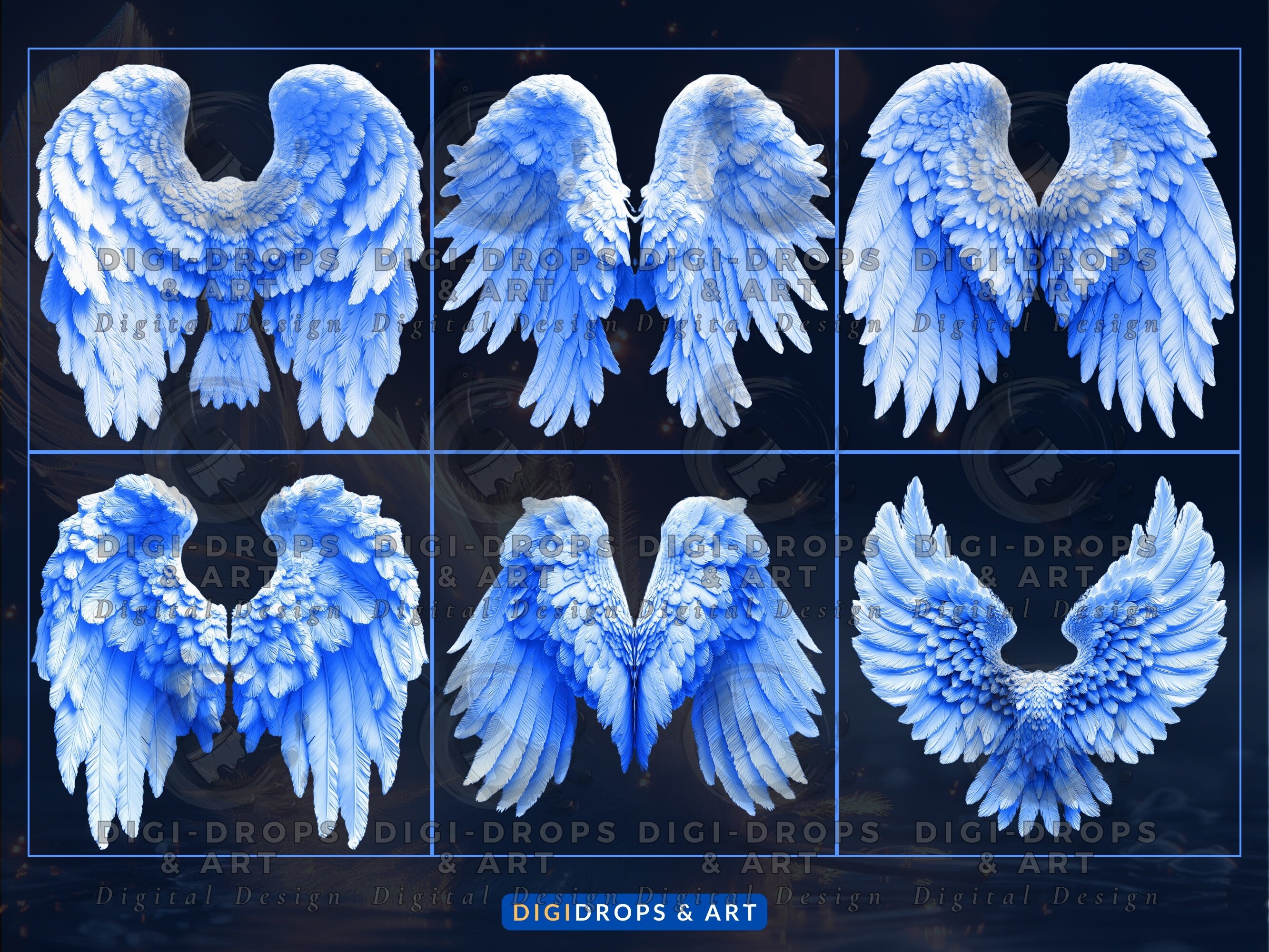 Blue Angel Wings, PNG, 30 Digital Backdrop Props, Transparent ...