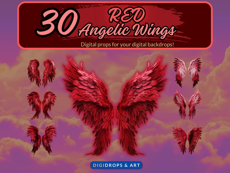 30 Red Angel Wings, Digital Backdrop Prop, High Quality Images ...