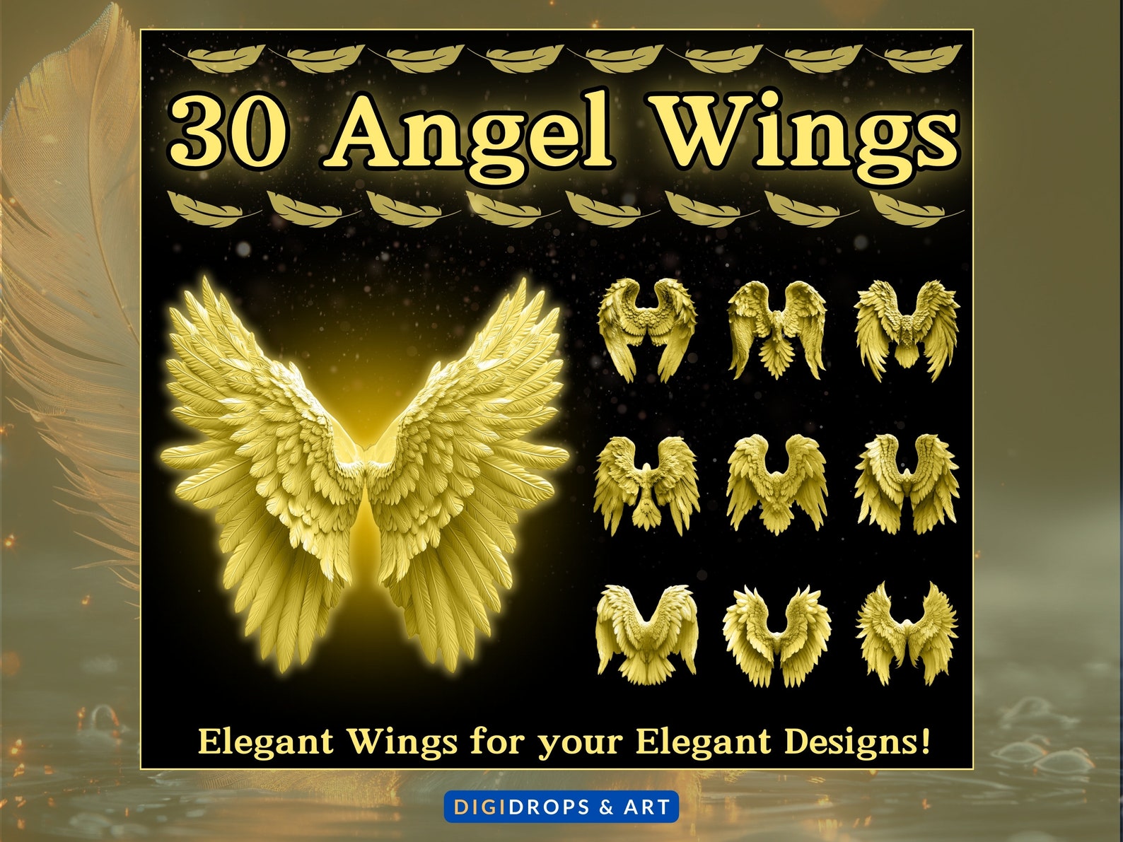 Yellow Angel Wings, PNG, 30 Digital Backdrop Props, Transparent ...