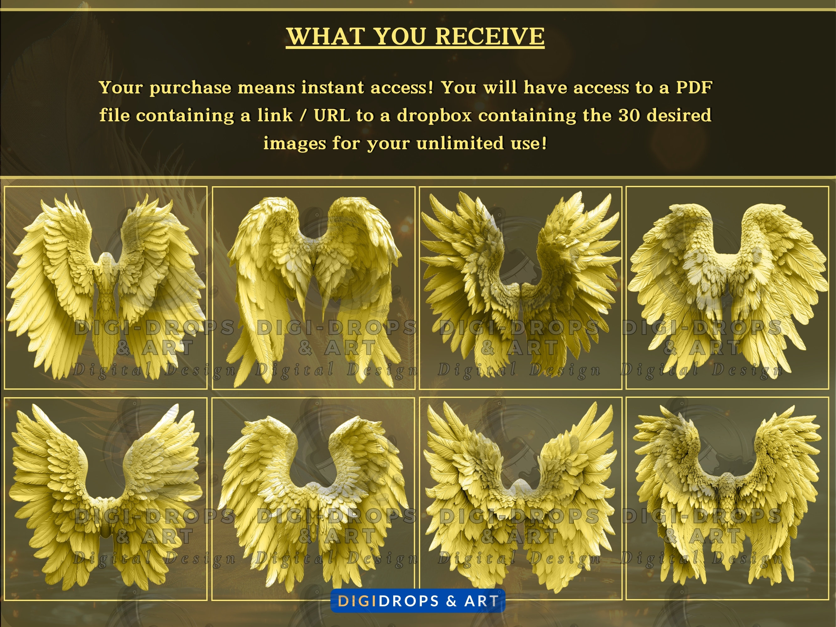 Yellow Angel Wings, PNG, 30 Digital Backdrop Props, Transparent ...