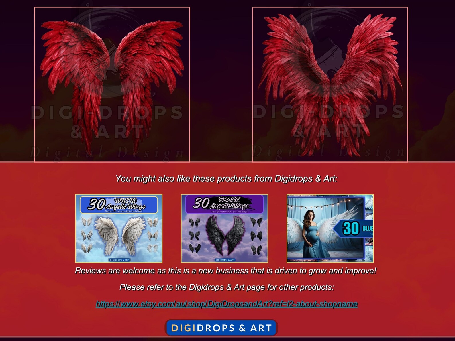 30 Red Angel Wings, Digital Backdrop Prop, High Quality Images ...
