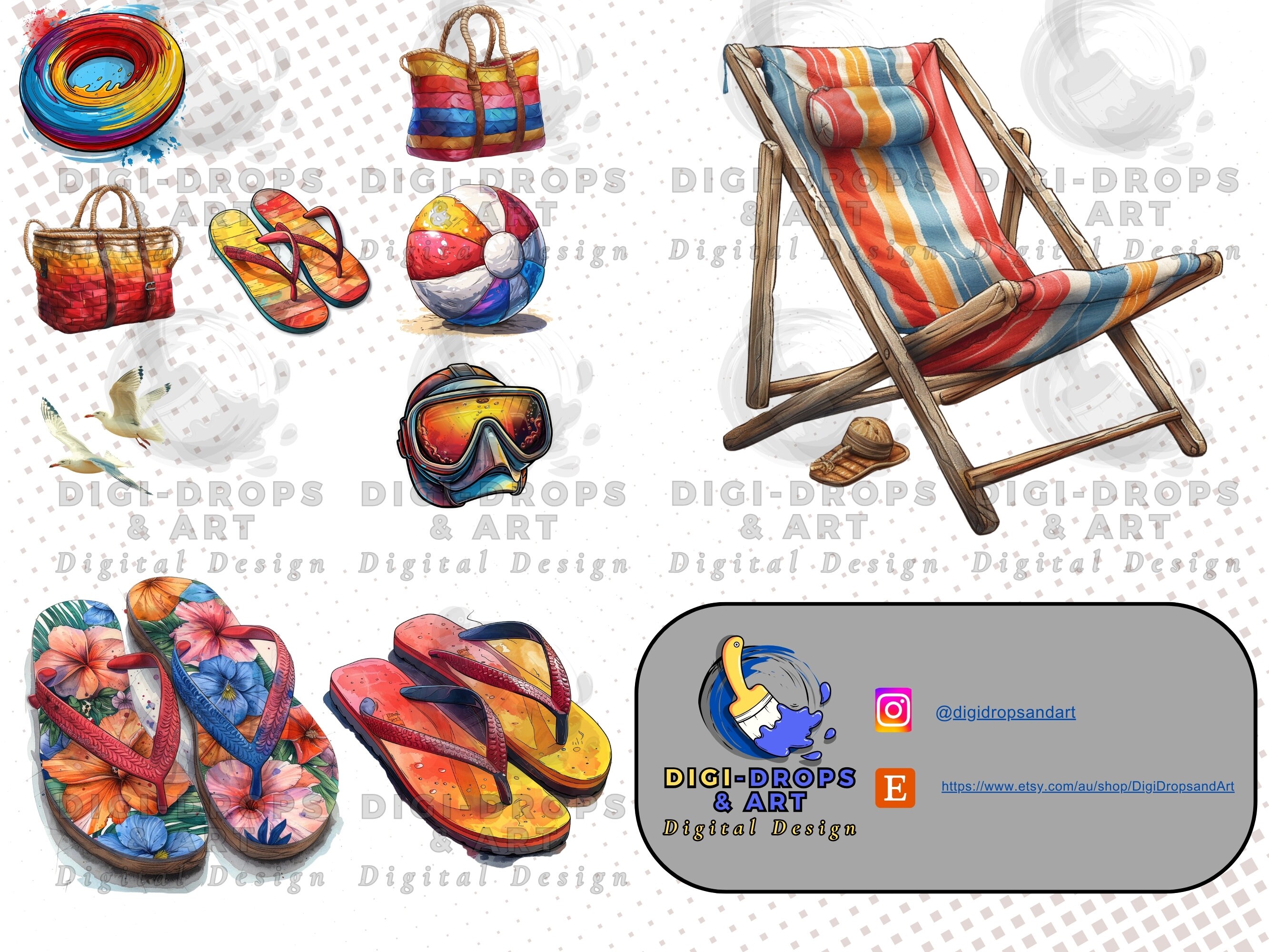 Summer Clipart Bundle, 60 Cute PNG Gifts, Summer Icons, Cartoon Style ...