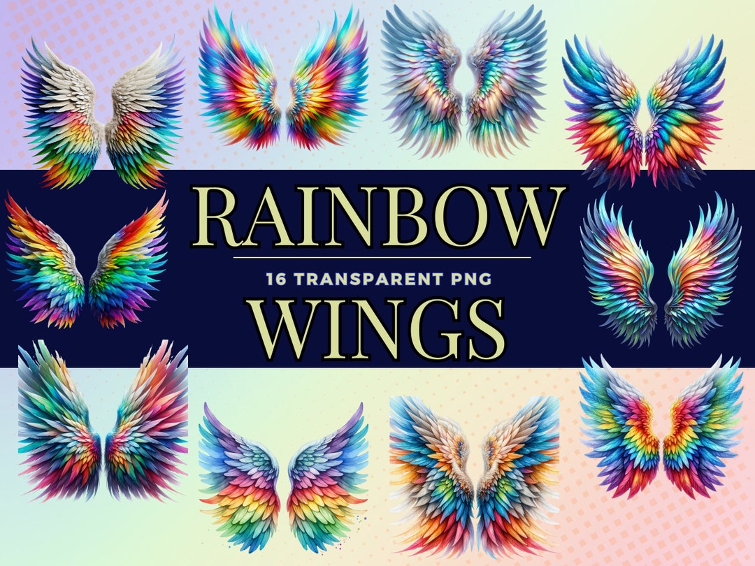 Watercolor Rainbow Wings Clipart Bundle, Angel Feathers PNG, Colored ...