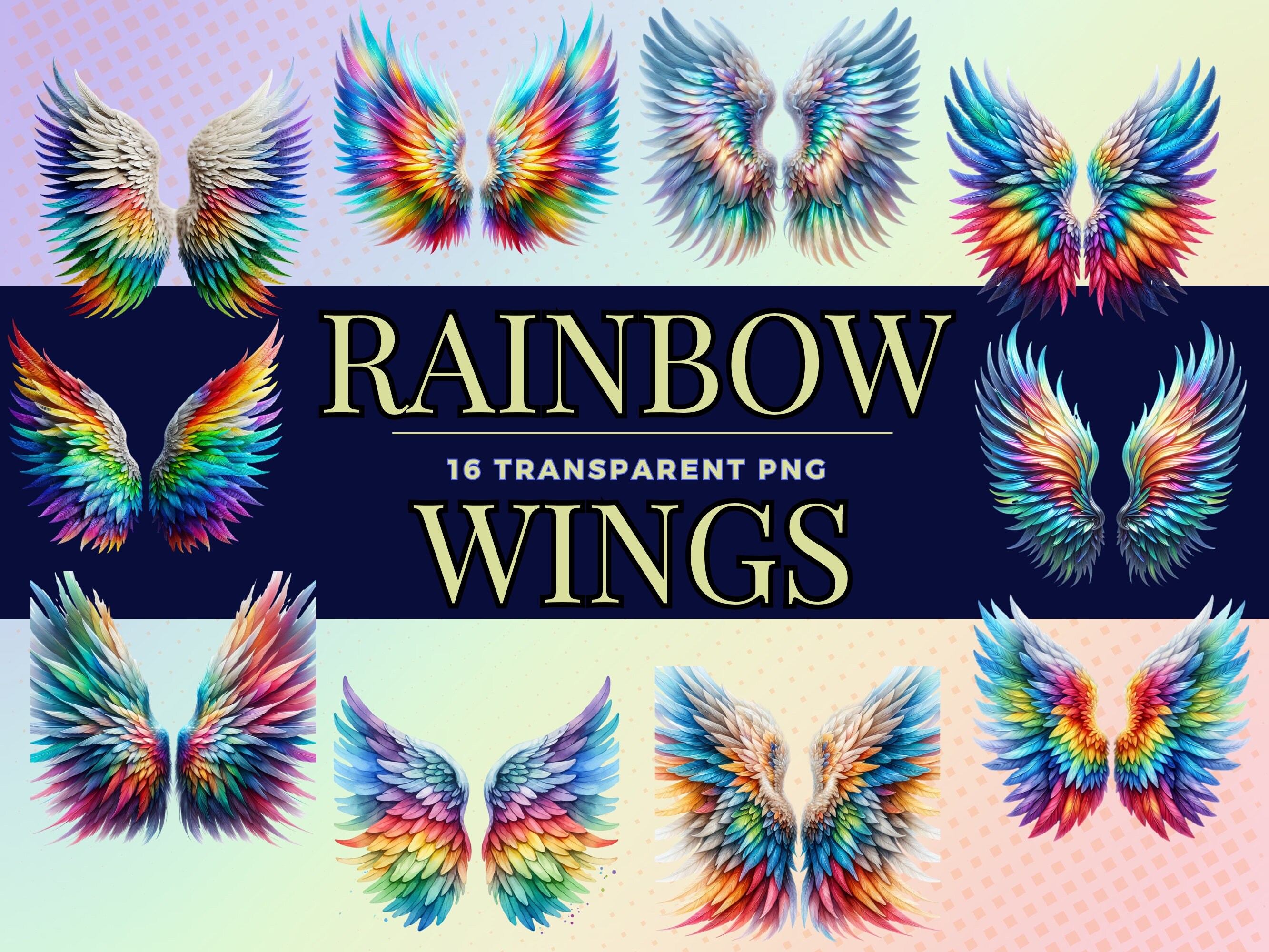Watercolor Rainbow Wings Clipart Bundle, Angel Feathers PNG, Colored ...
