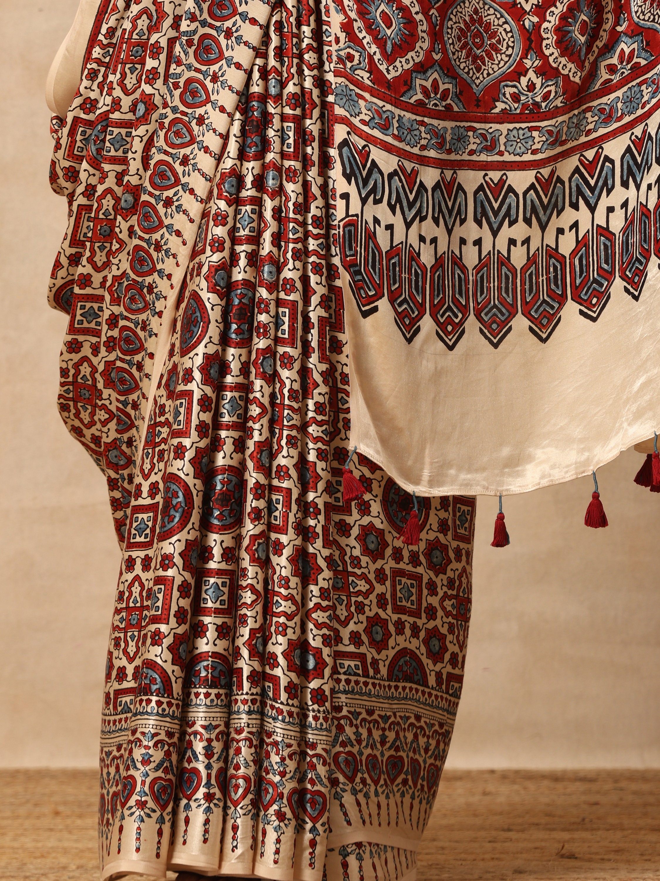 Indian Hand Made Multicolour Ajrakh Modal Silk Saree for Women and ...