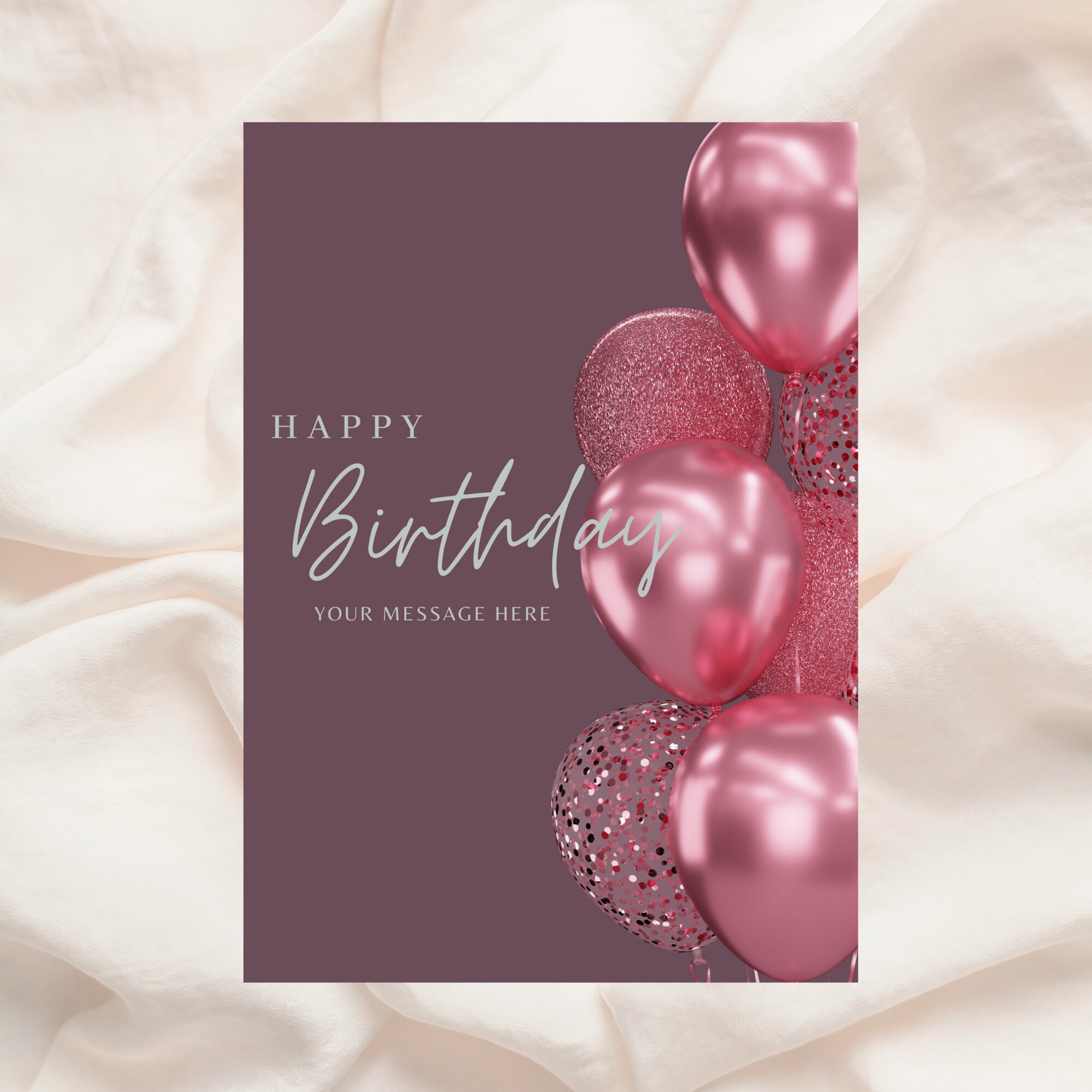 Simple Pink and Purple Happy Birthday Card Canva Template - Etsy