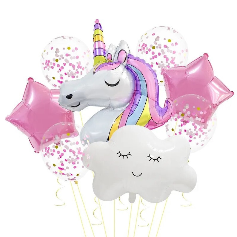 Unicorn Themed Party Balloon Bundles Cloud Pink Girls Birthday Unicorn ...