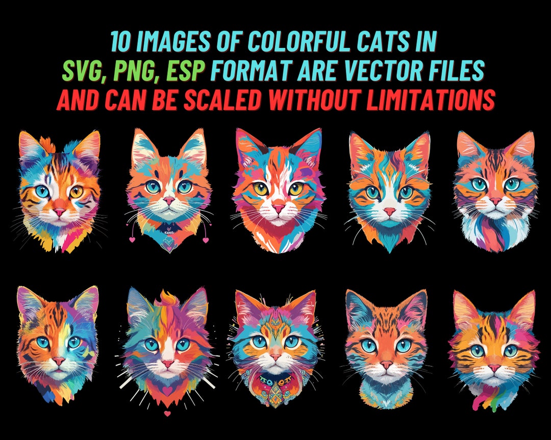 10 Images of Colorful Cats in SVG, PNG, ESP Format Are Vector Files.mug ...