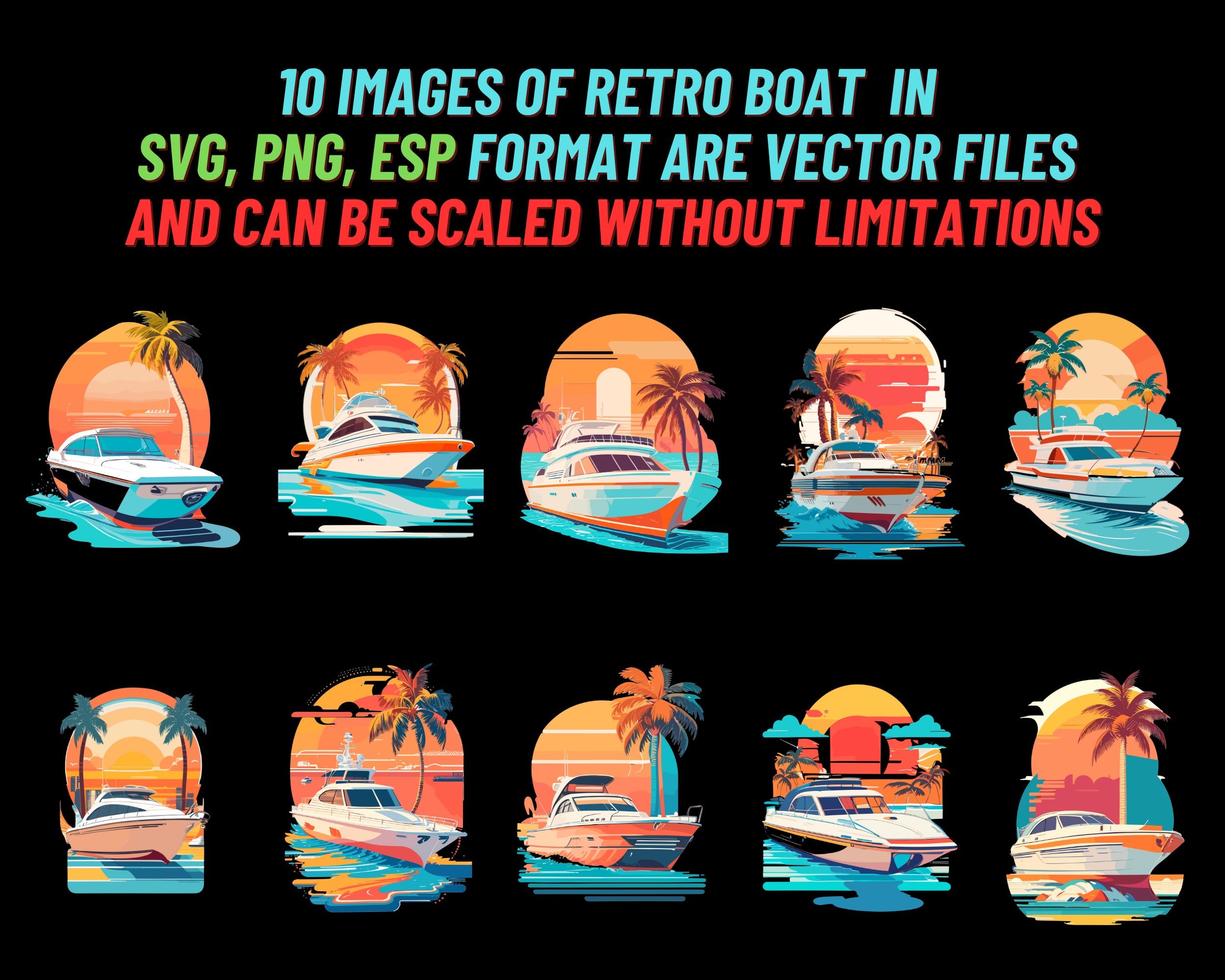 10 Images of Retro Boat in SVG PNG ESP Format Are Vector - Etsy