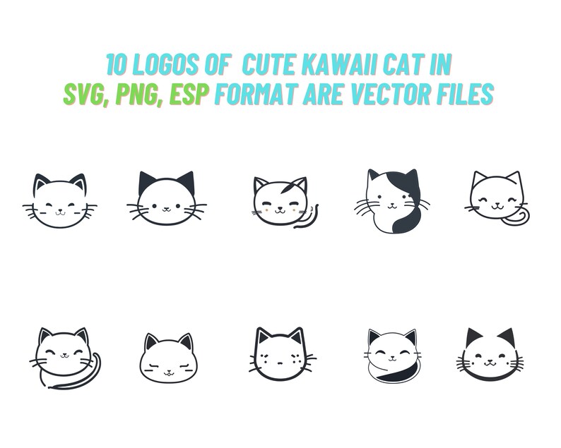 10 Logos of Cute Kawaii Cat in SVG, PNG, ESP Format Are Vector Files ...