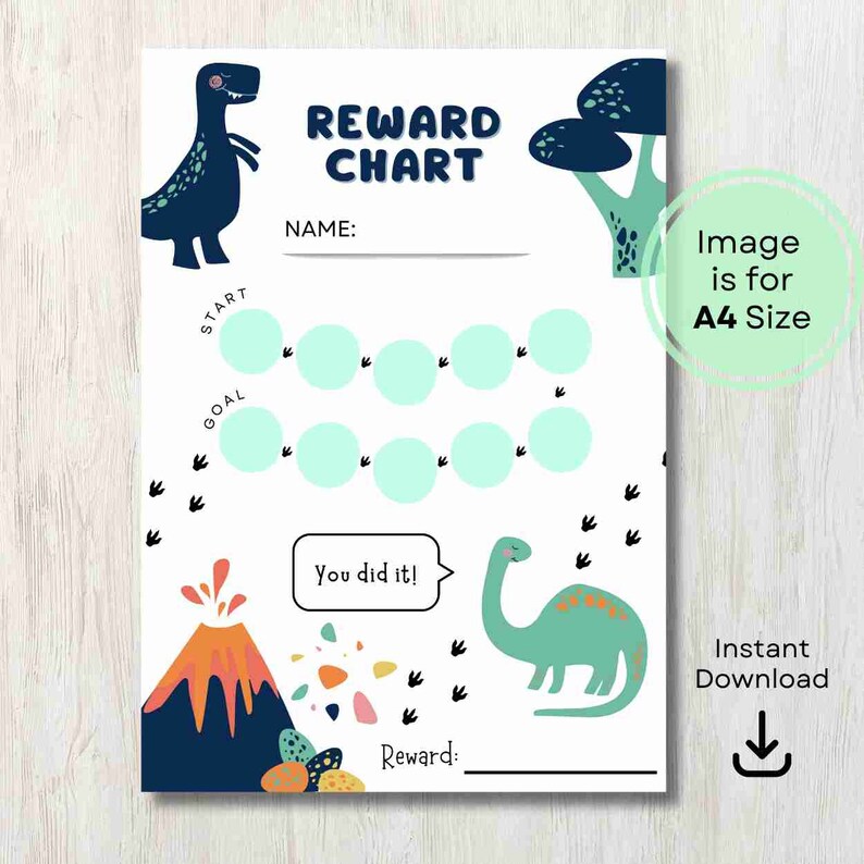 Printable Dinosaur Reward Chart: Potty Training, Chores (digital ...