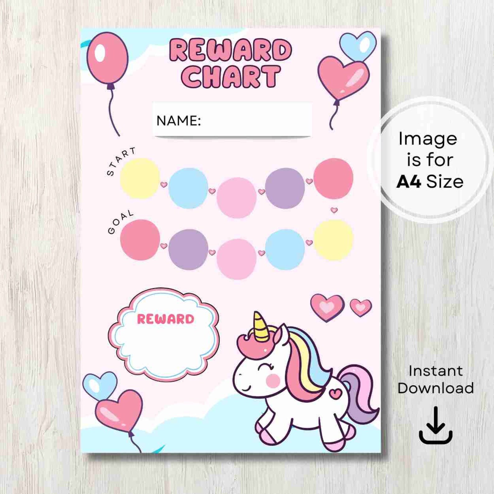 Printable Unicorn Reward Chart, Reward Chart for Girls, Potty Chart ...