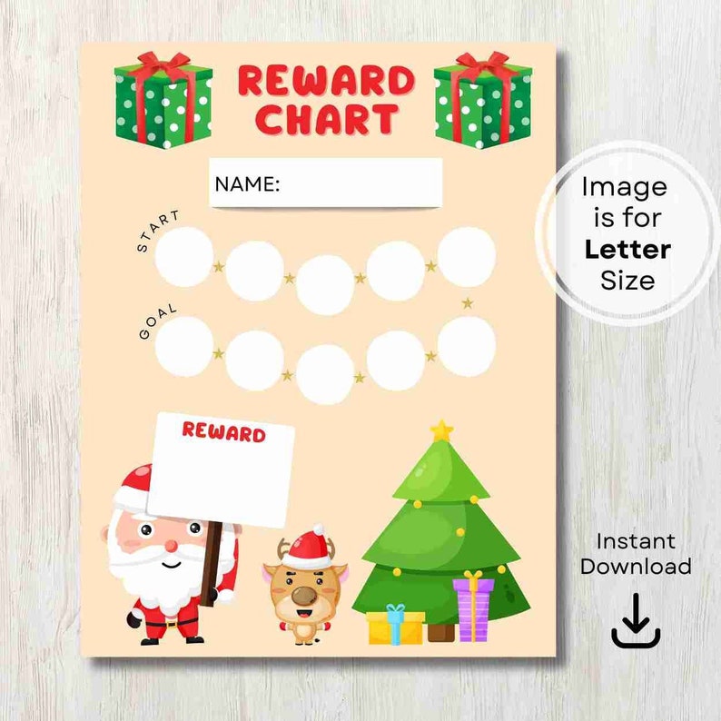 Reward Chart, Christmas Reward Chart for Kids, Potty Training Chart ...