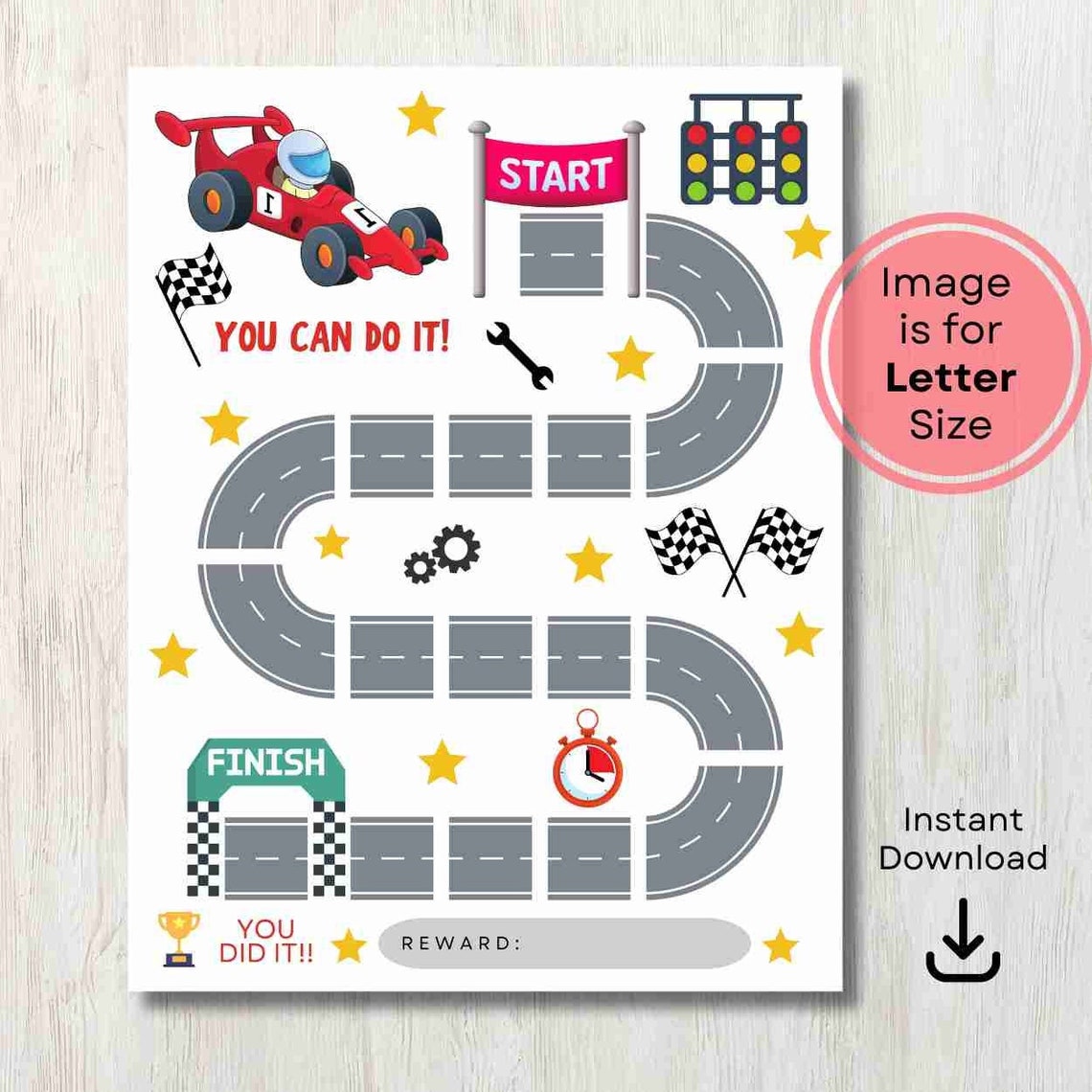 Printable Reward Chart, Racing Car Reward Chart, Digital Download ...