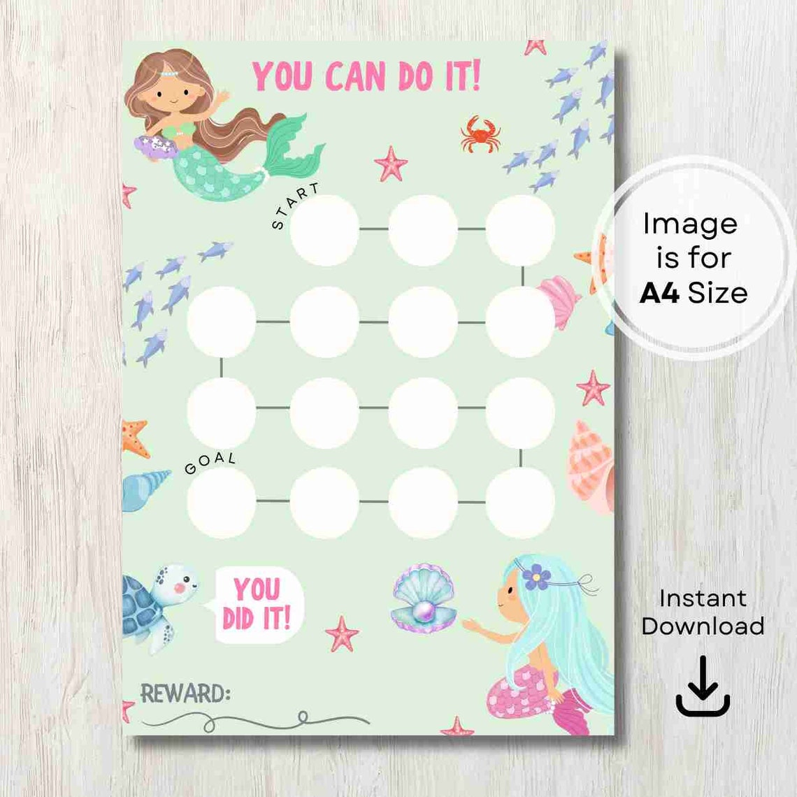 Reward Chart, Printable Reward Chart, Mermaid Reward Chart, Digital ...