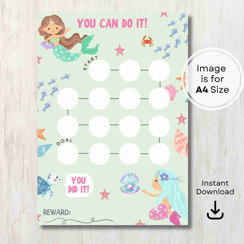 Reward Chart, Printable Reward Chart, Mermaid Reward Chart, Digital ...