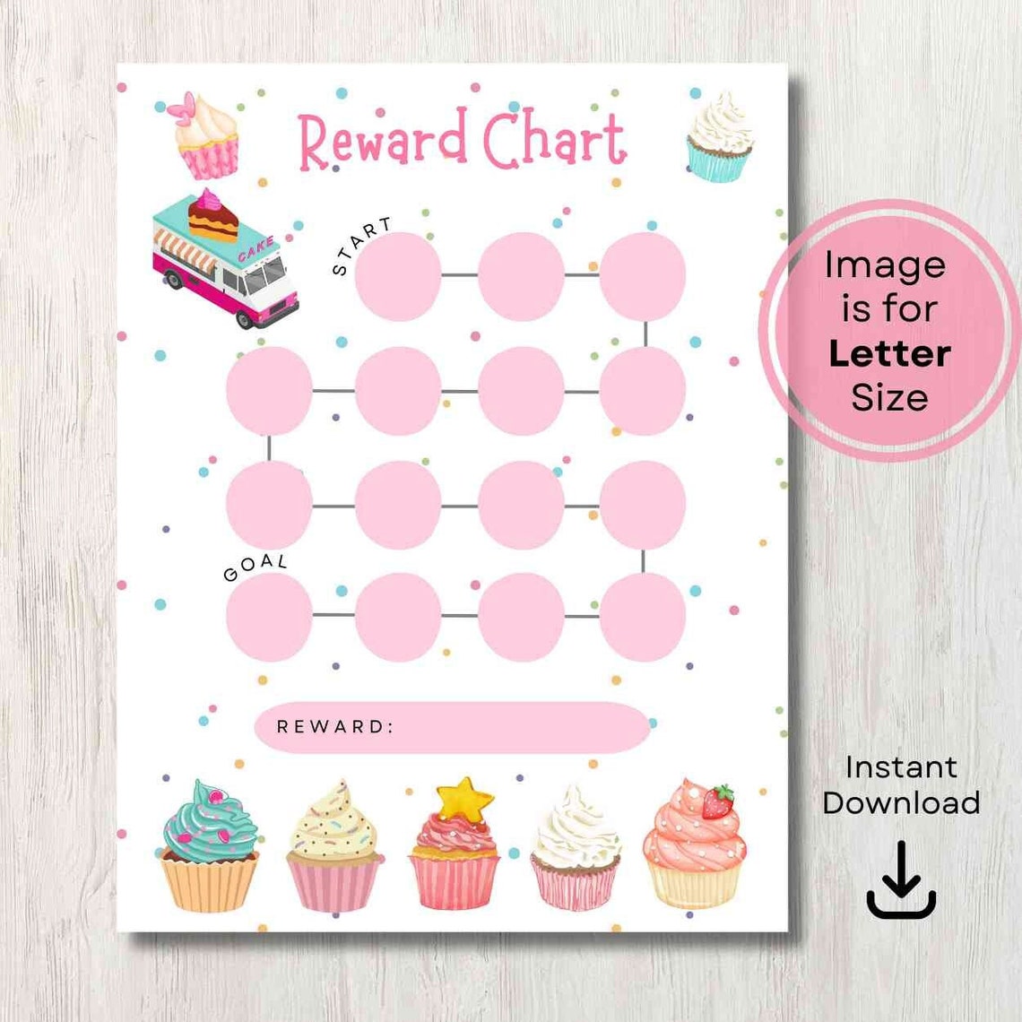 Girls Reward Chart, Potty Training Chart, Cupcake Reward Chart ...
