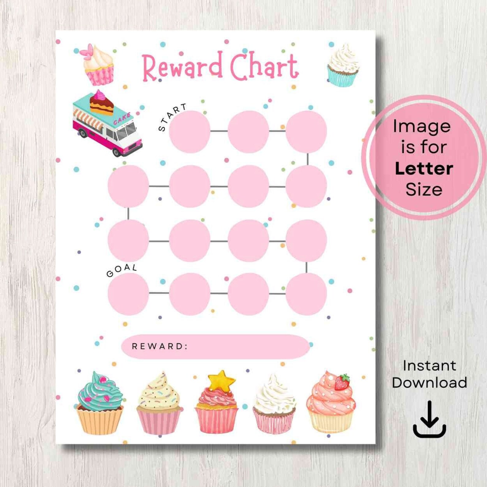 Girls Reward Chart, Potty Training Chart, Cupcake Reward Chart ...
