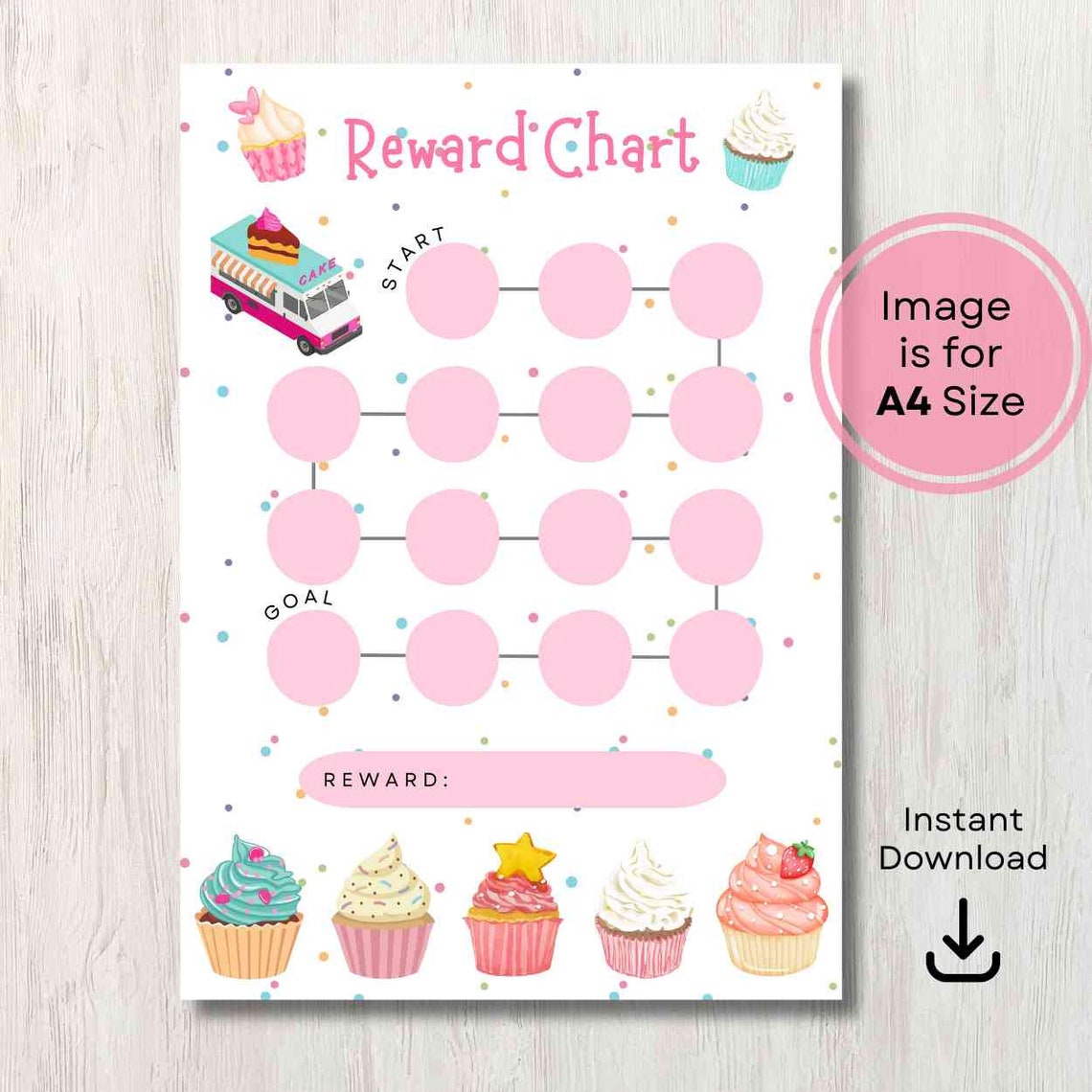 Girls Reward Chart, Potty Training Chart, Cupcake Reward Chart ...
