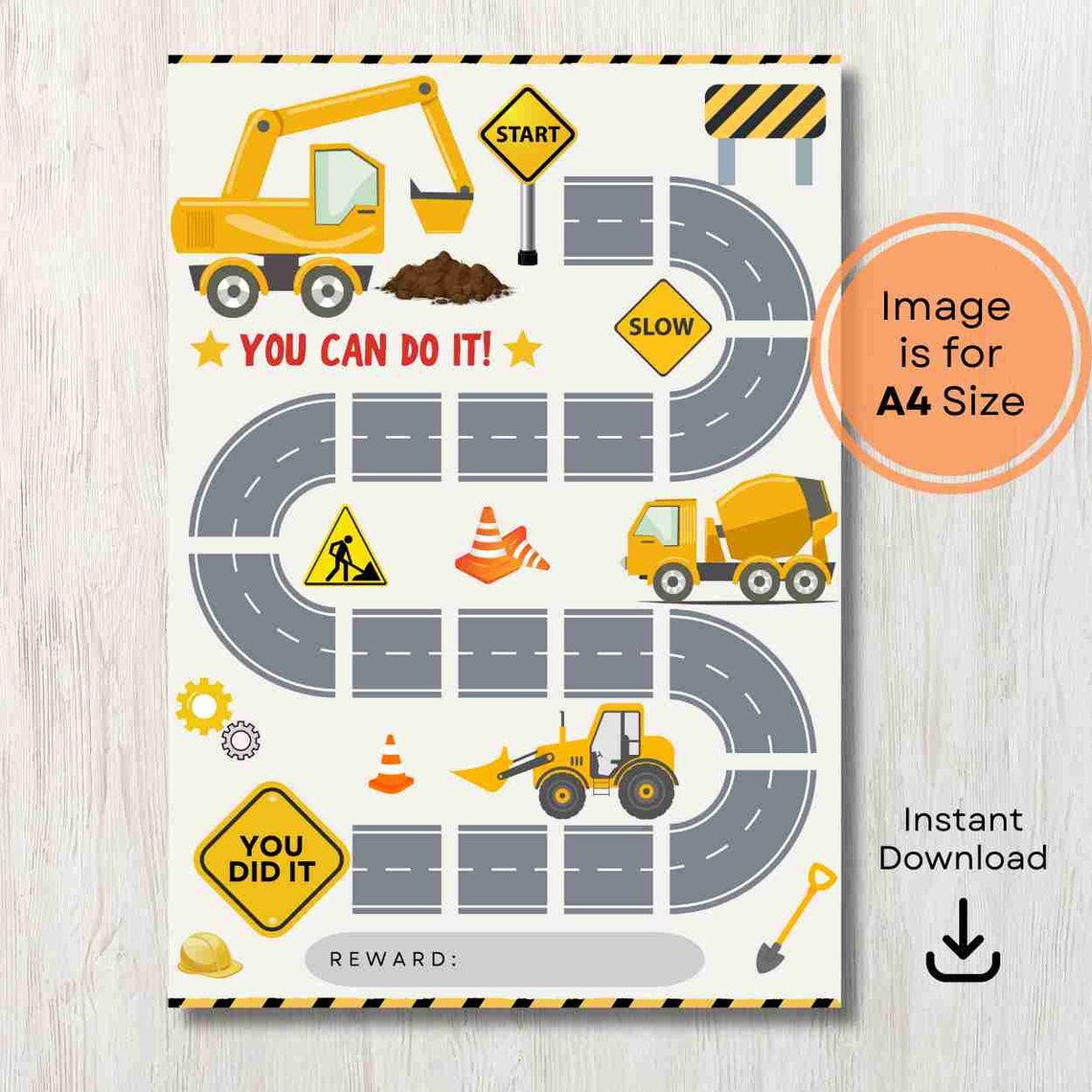 Printable Reward Chart, Digger Reward Chart, Instant Digital Download ...