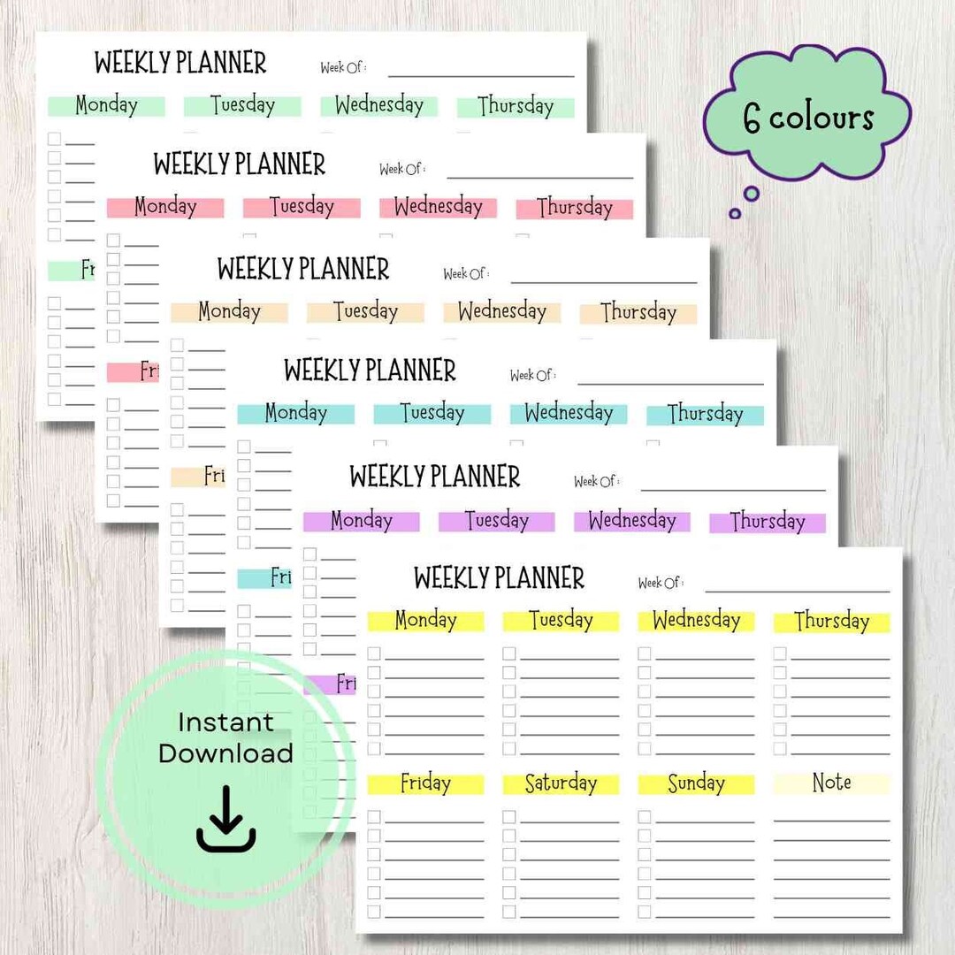 Simple Weekly Planner, Minimalist Weekly Schedule, Weekly Organiser ...