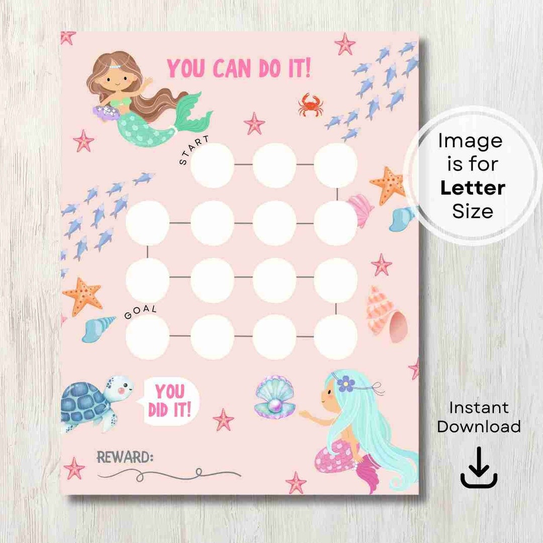 Reward Chart, Printable Reward Chart, Mermaid Reward Chart, Instant ...