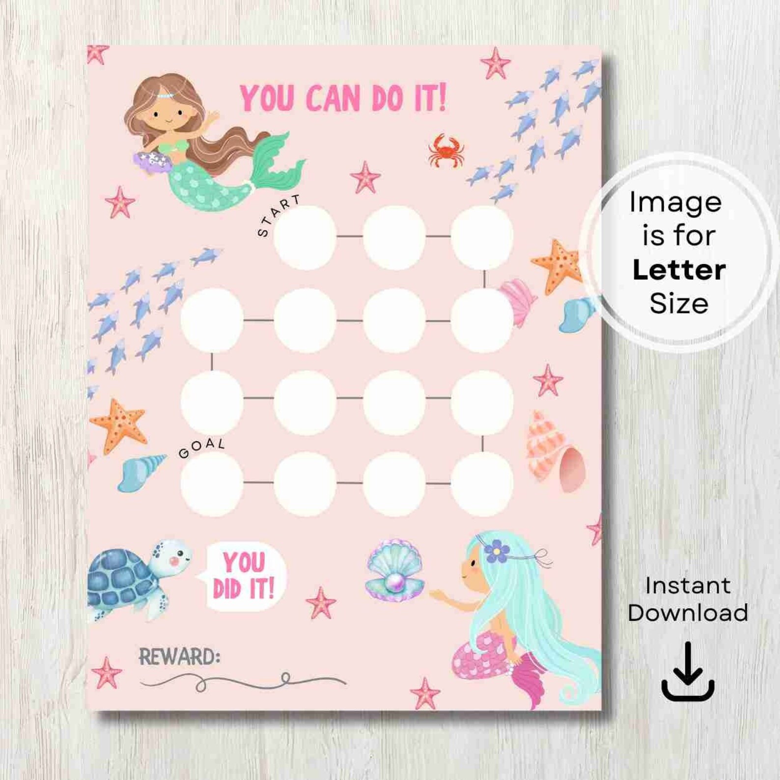 Reward Chart, Printable Reward Chart, Mermaid Reward Chart, Instant ...