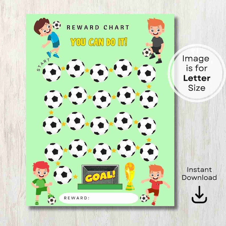 Soccer Reward Chart for Kids: Potty Training, Chores (digital Download ...