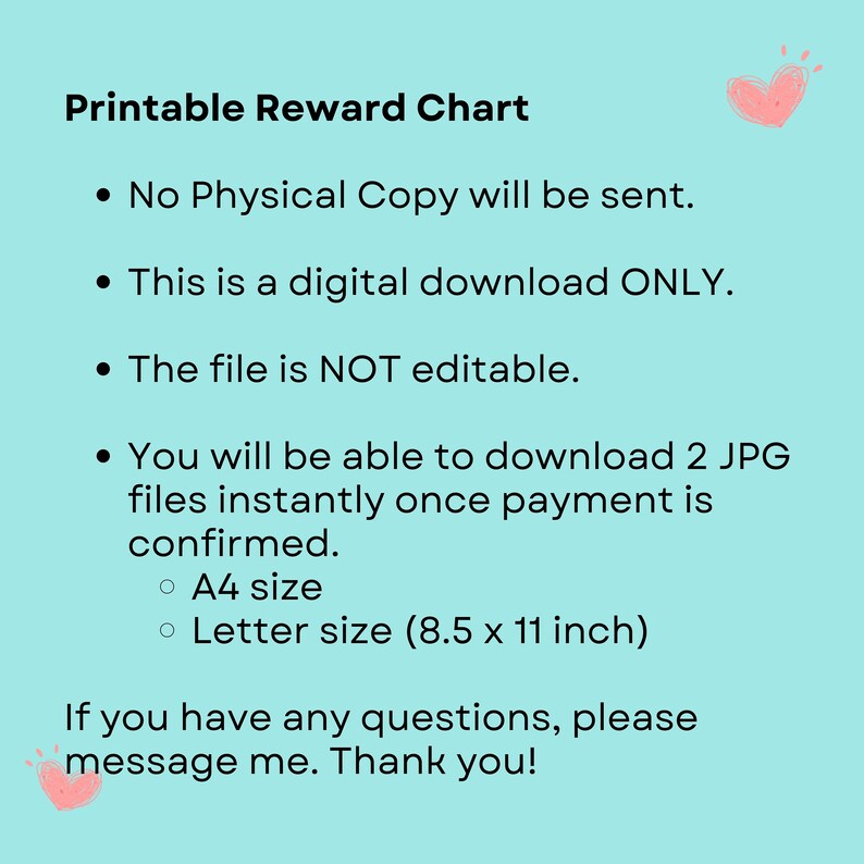 Printable Reward Chart Reward Chart Instant Digital - Etsy