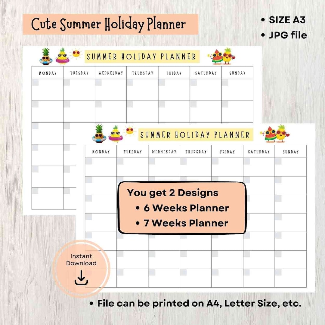 Summer School Holiday Planner, Cute Simple Summer Holiday Planner for ...