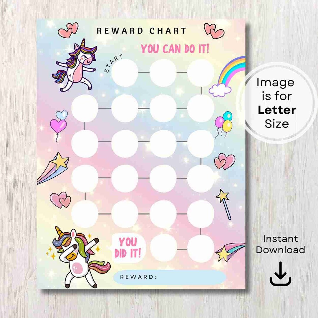 Reward Chart Unicorn, Reward Chart for Kids, Printable Reward Chart ...