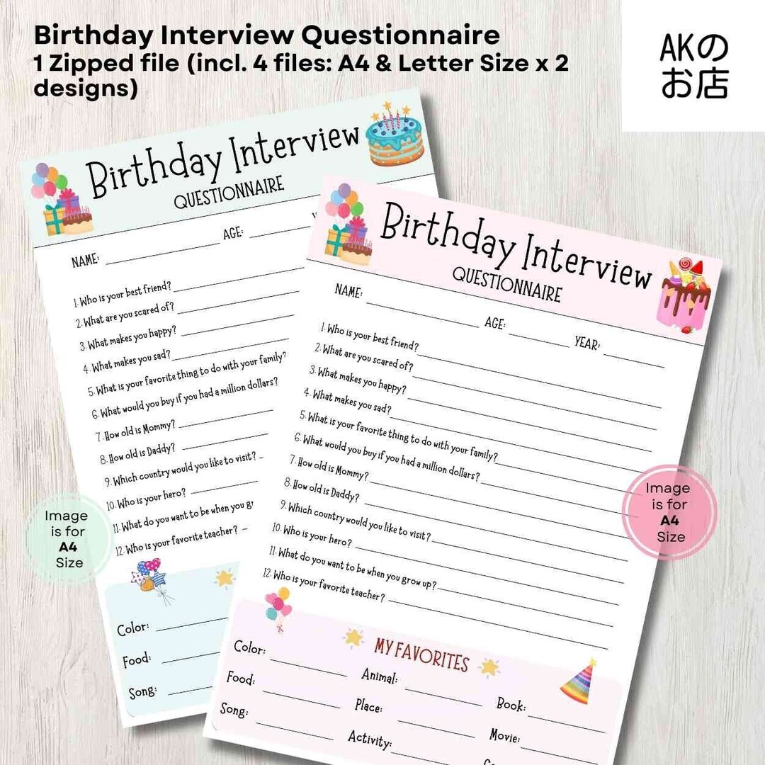 Kids Birthday Questions, Birthday Interview Questionnaire, Kids Annual ...