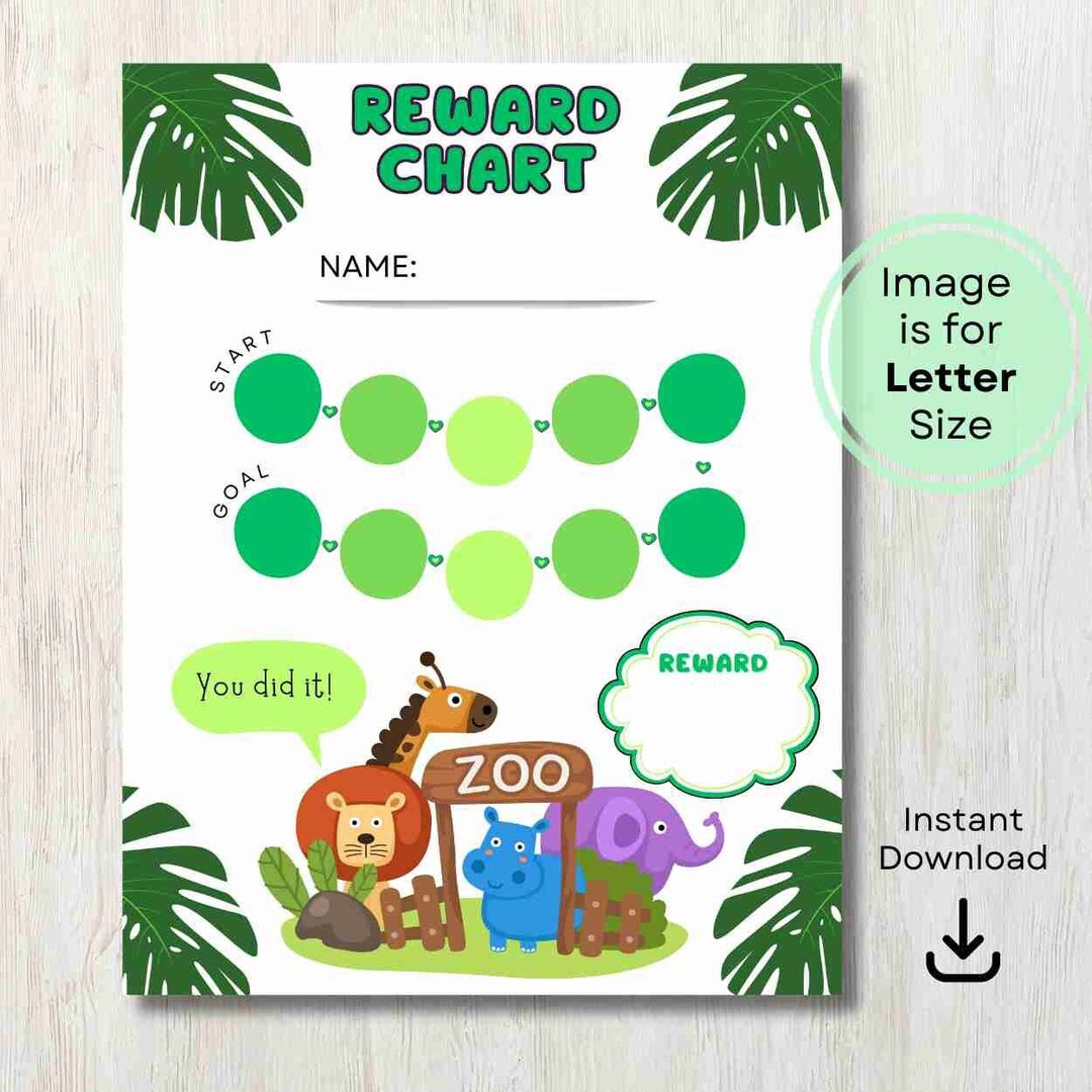 Reward Chart, Reward Chart for Kids, Potty Training Chart, Zoo Animal ...