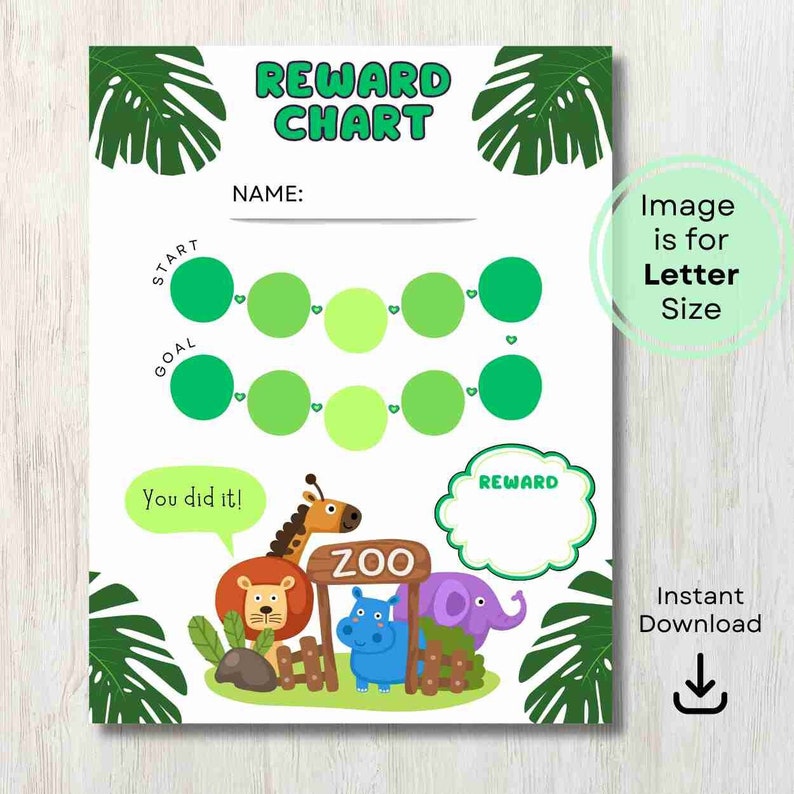 Reward Chart, Reward Chart for Kids, Potty Training Chart, Zoo Animal ...