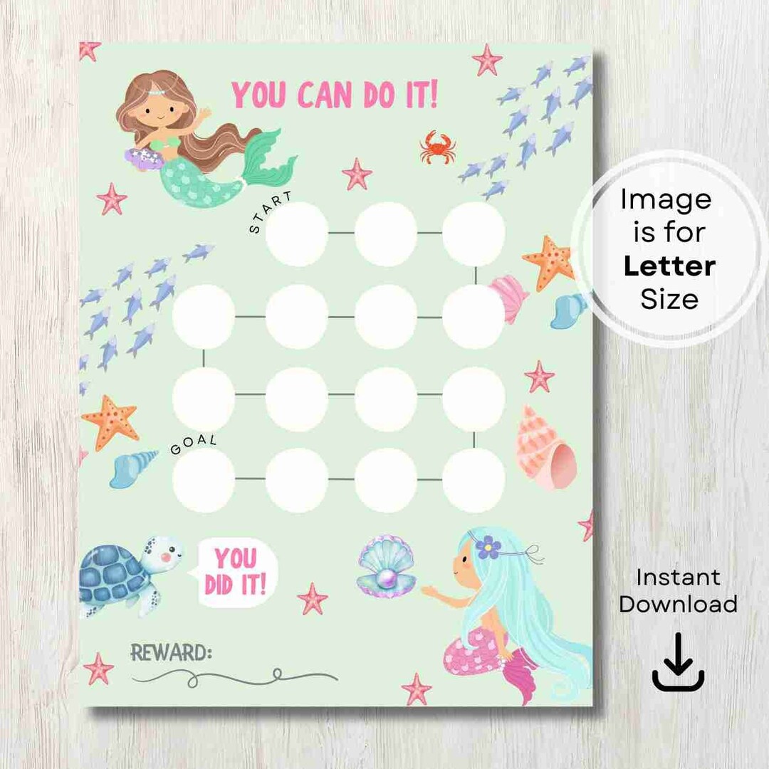 Reward Chart, Printable Reward Chart, Mermaid Reward Chart, Digital ...