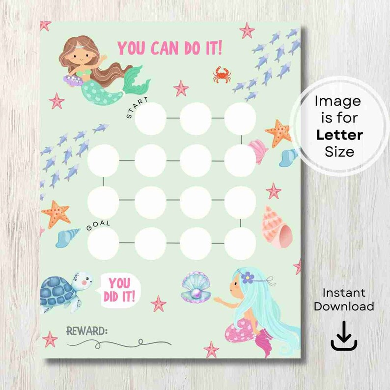 Reward Chart, Printable Reward Chart, Mermaid Reward Chart, Digital ...