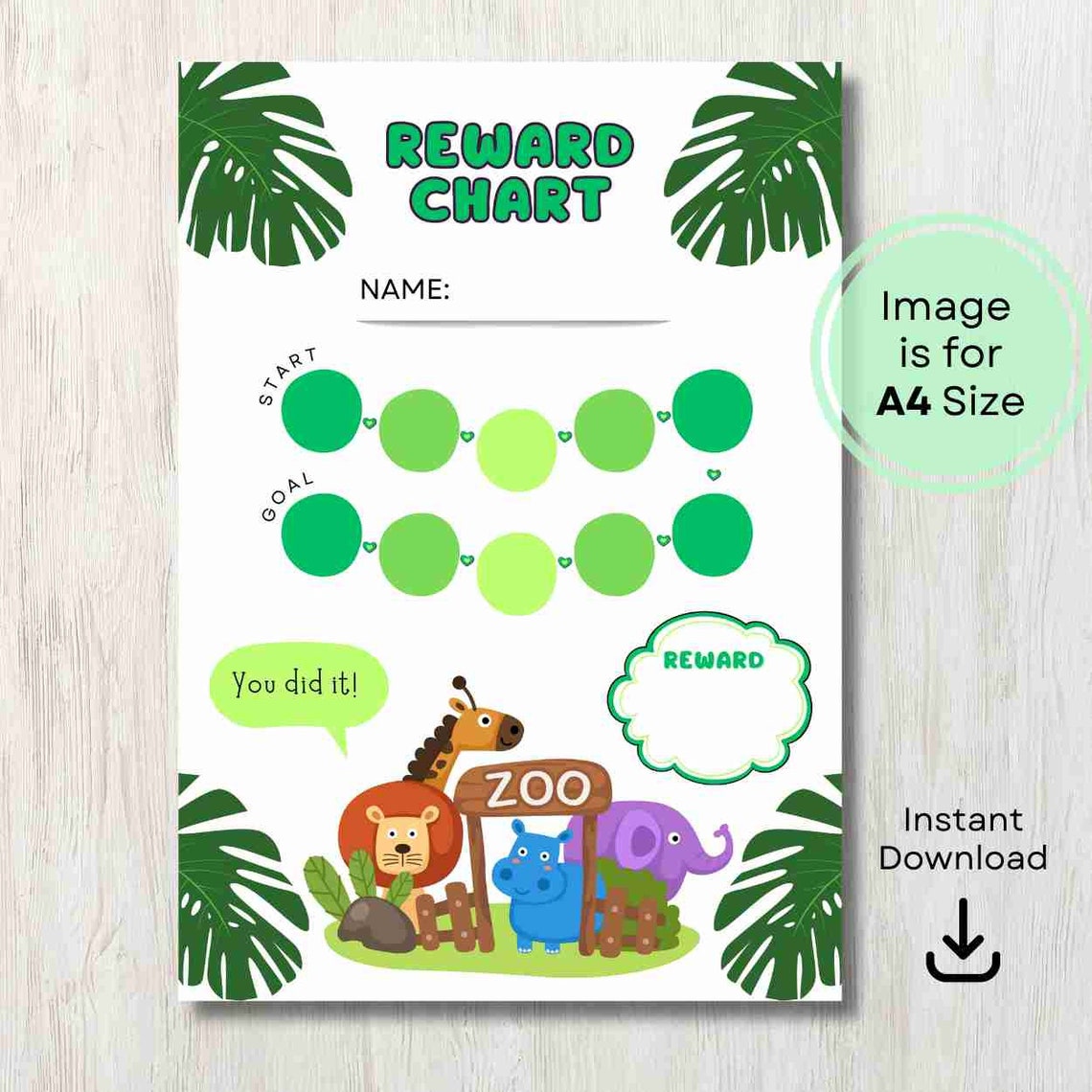 Zoo Animal Reward Chart: Potty Training, Chores (digital Download) - Etsy