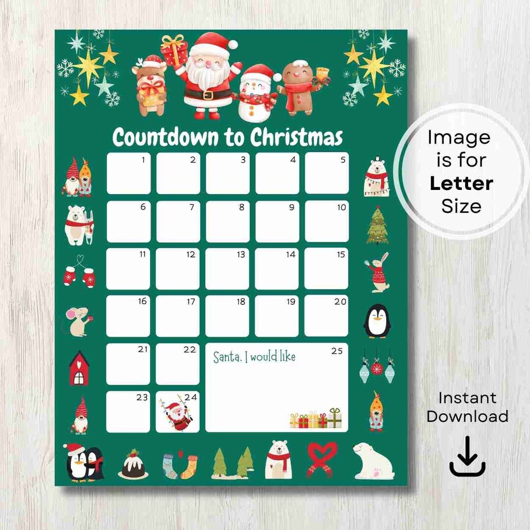 Christmas Sticker Chart, Counting Down Xmas Chart, Printable Countdown ...