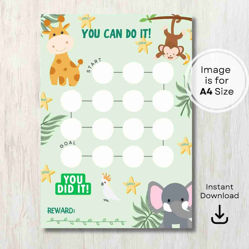 Reward Chart, Printable Reward Chart, Zoo Animal Reward Chart, Instant ...